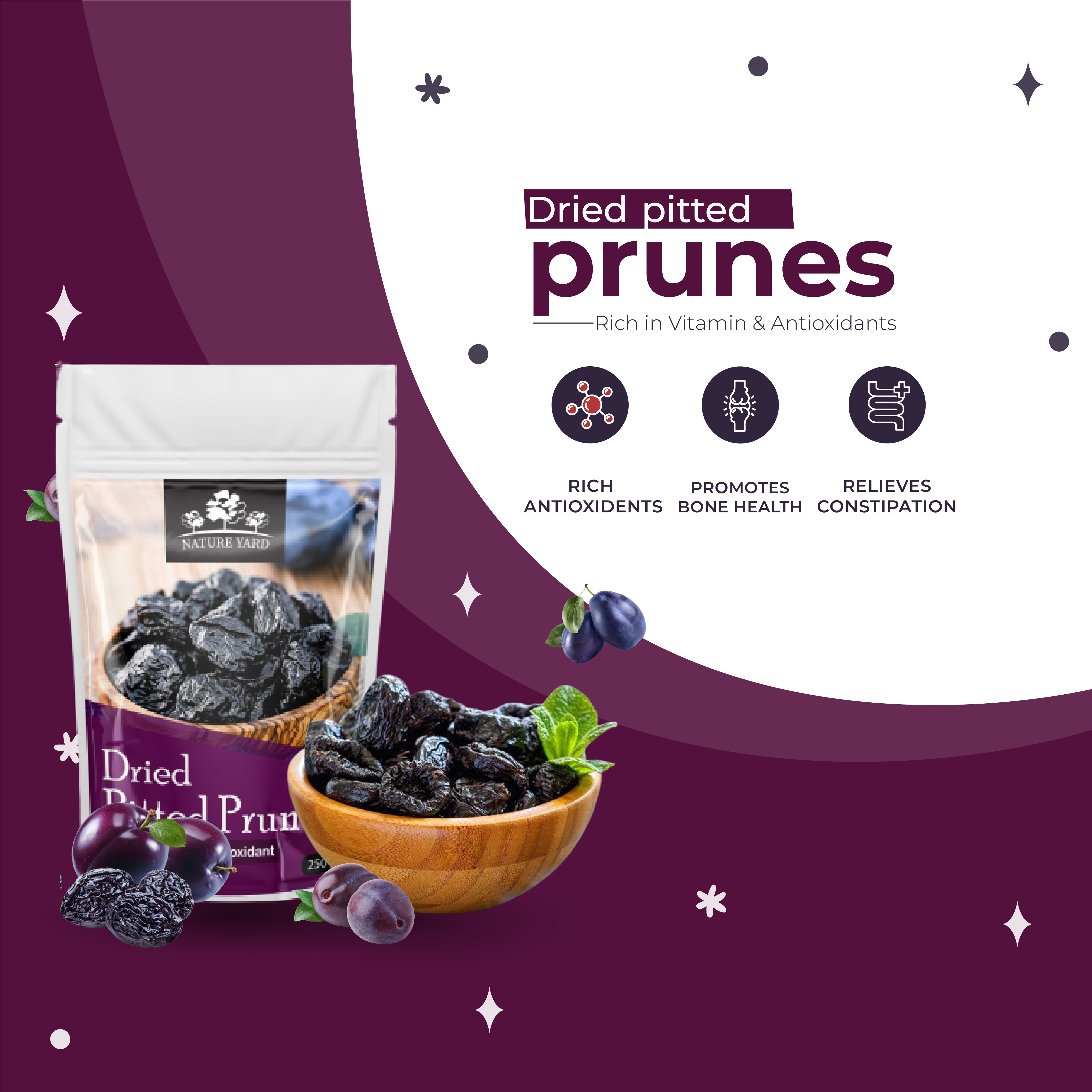 NATURE YARD Pitted Prunes Dry fruit - 100% natural & Unsweetened Dried ...