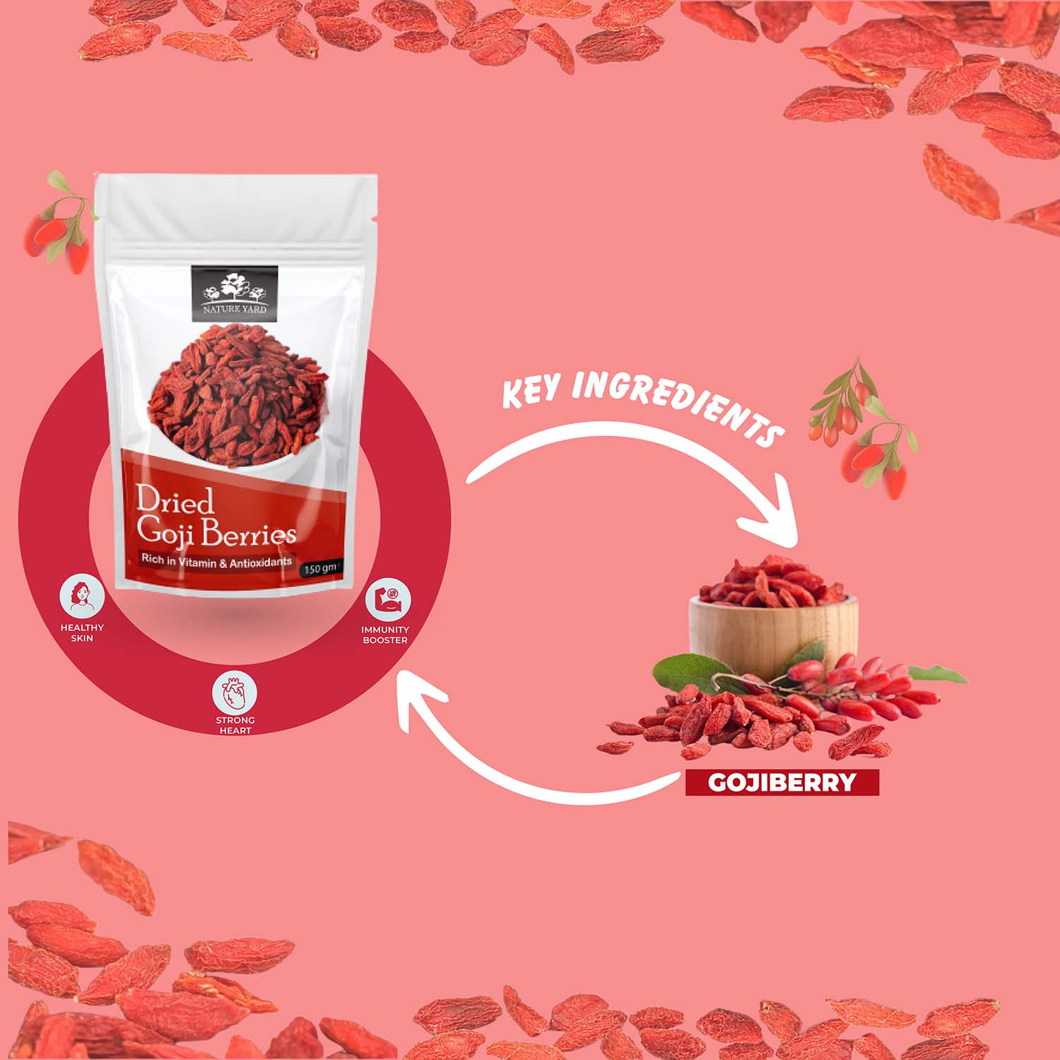 NATURE YARD Goji Berry Dry Fruit (Whole Dried Berries) - Naturally Dri