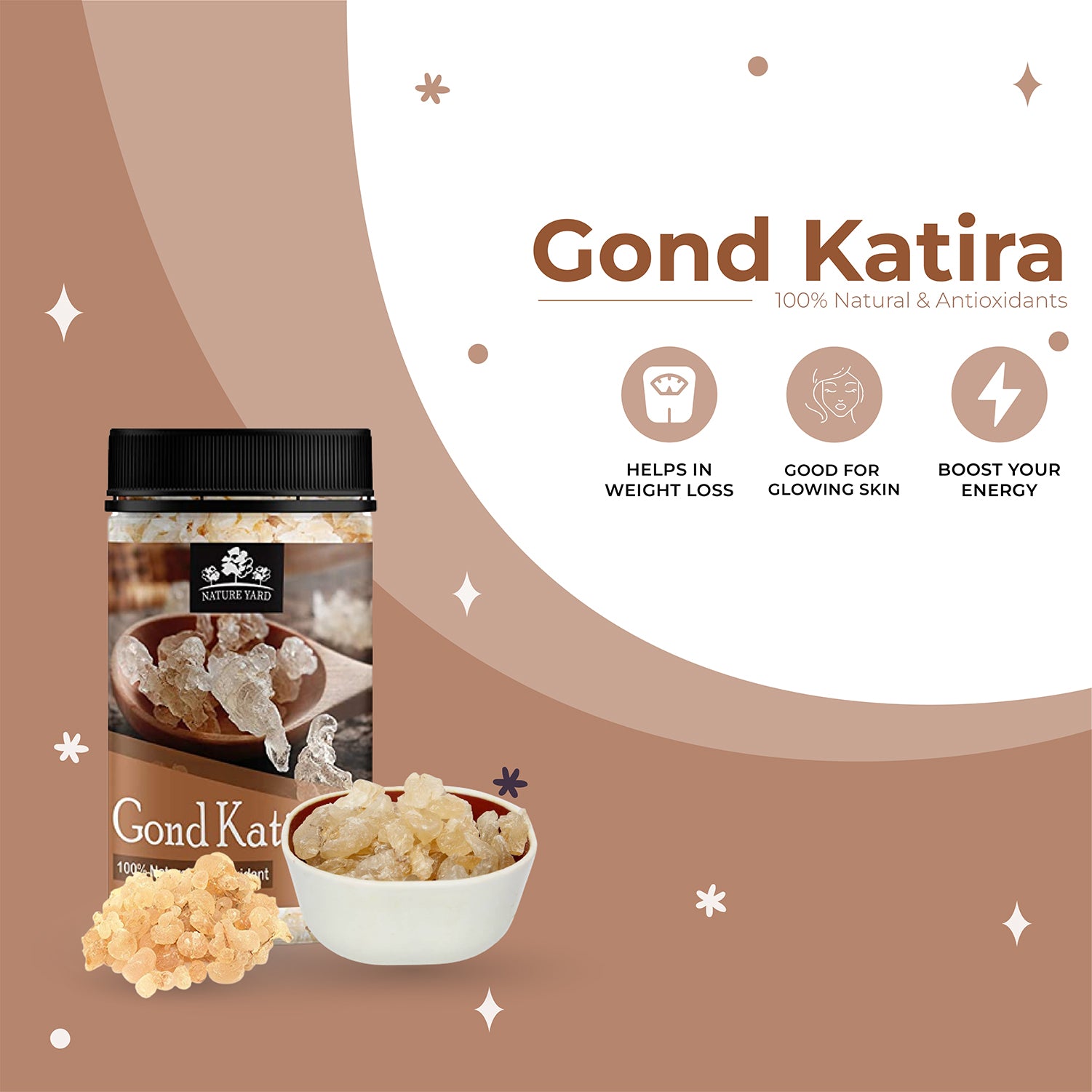 NATURE YARD Gond Katira Pure Organic (Edible Gum) tragacanth Crystals